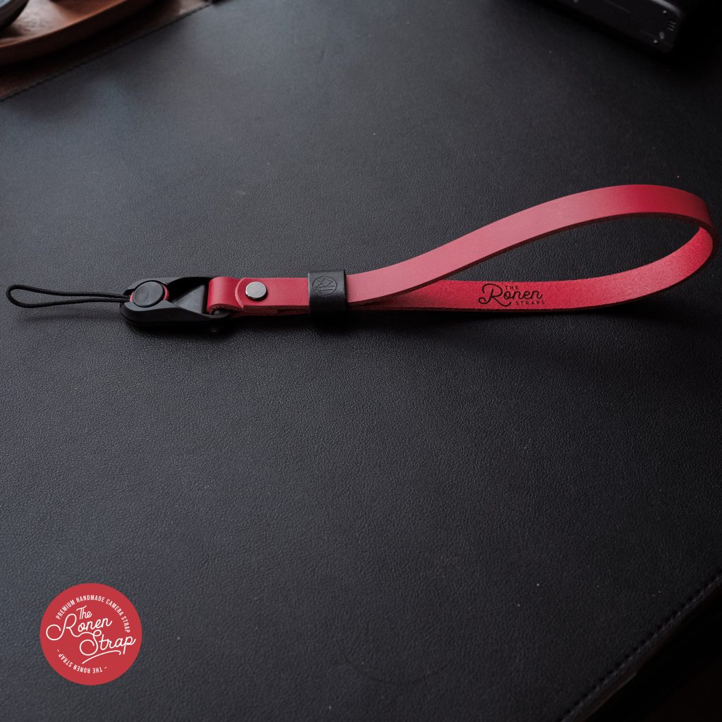 LEATHER WRISTBAND CAMERA STRAP WITH QUICK RELEASE BUCKLE (RED HOT COLOR)